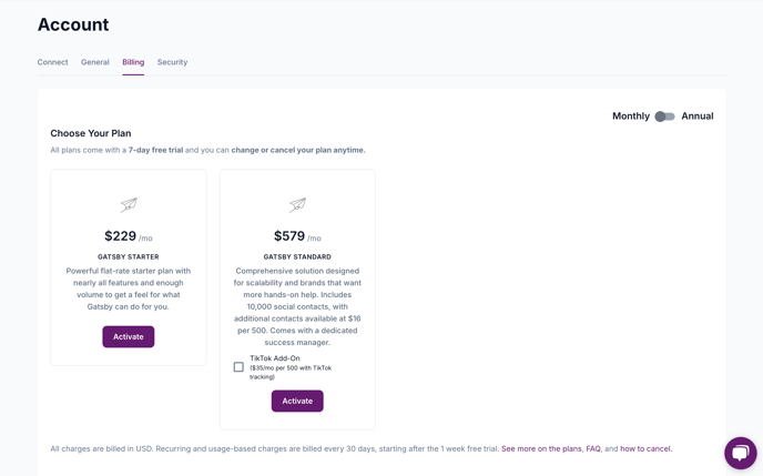 How to Activate Your Gatsby Account or Change Plans